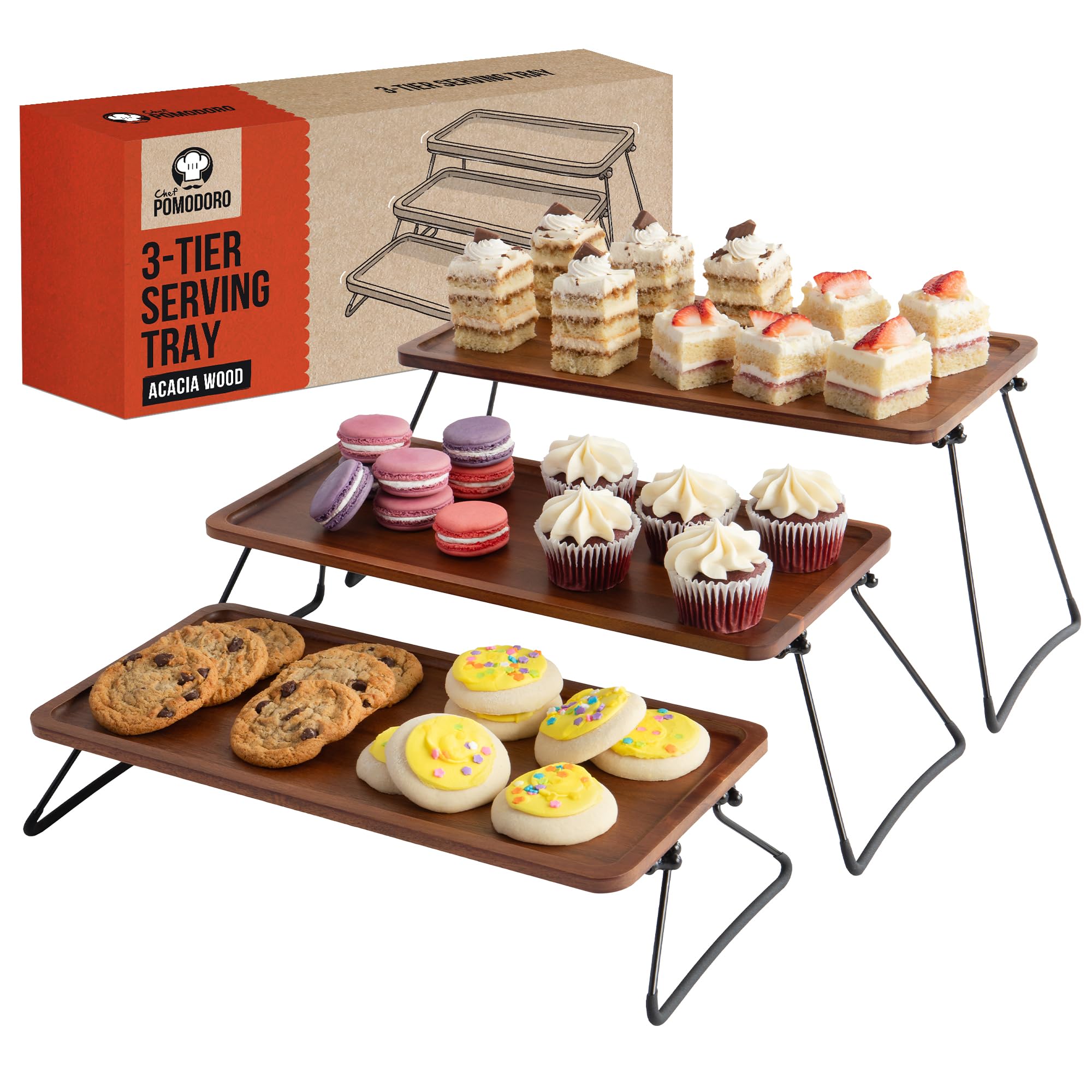 Chef Pomodoro 3 Tiered Serving Trays & Platters with Non-Slip Base for